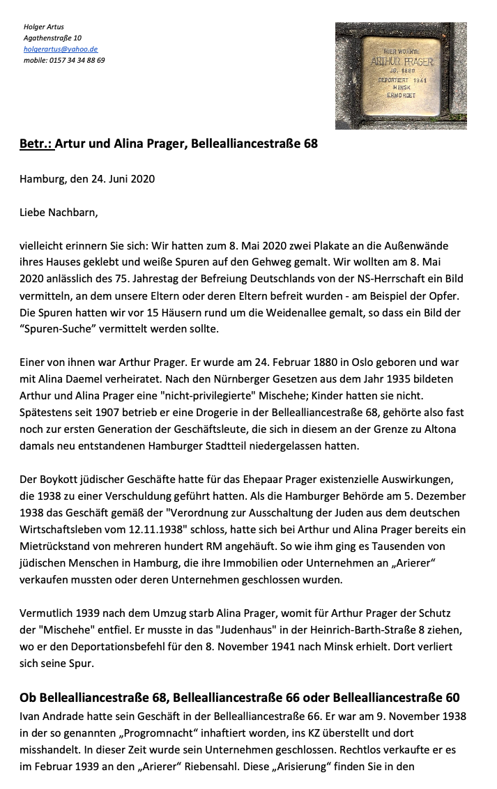 Wer waren Alina und Artur Prager, Bellealliancestraße 68?